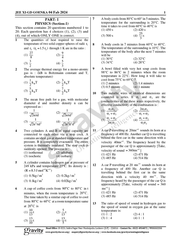 Jee Xi GD Goenka (04 Feb 2024) | PDF | Thermal Conductivity | Gases