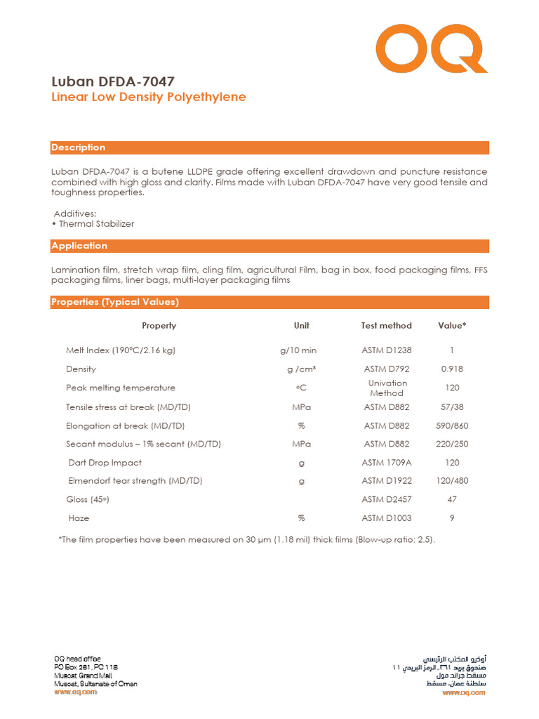 Tds Dfda 7047 Astm | PDF | Materials | Physical Sciences