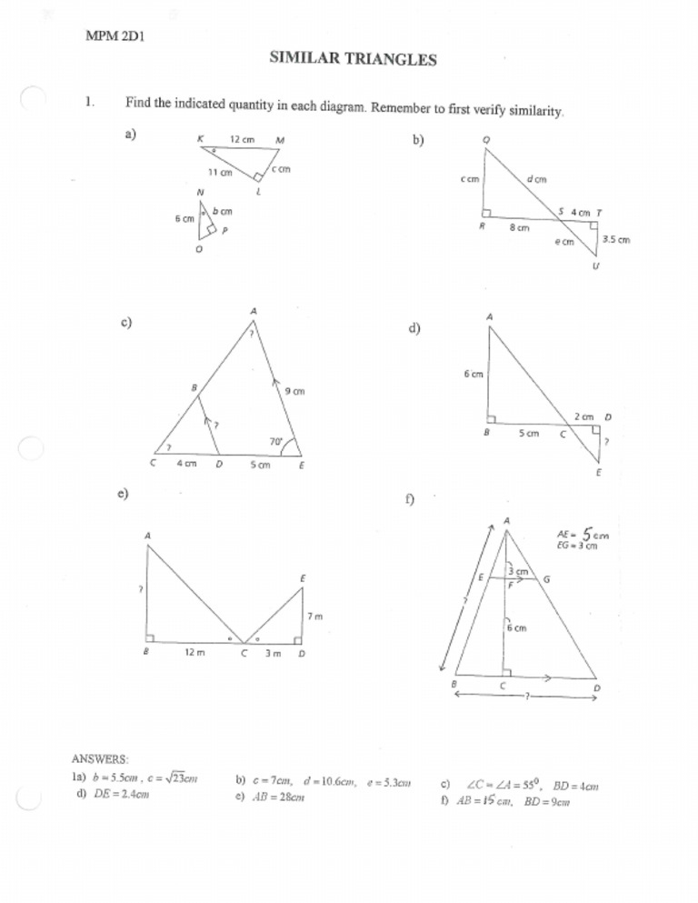 2a Similar Triangles Worksheet | PDF