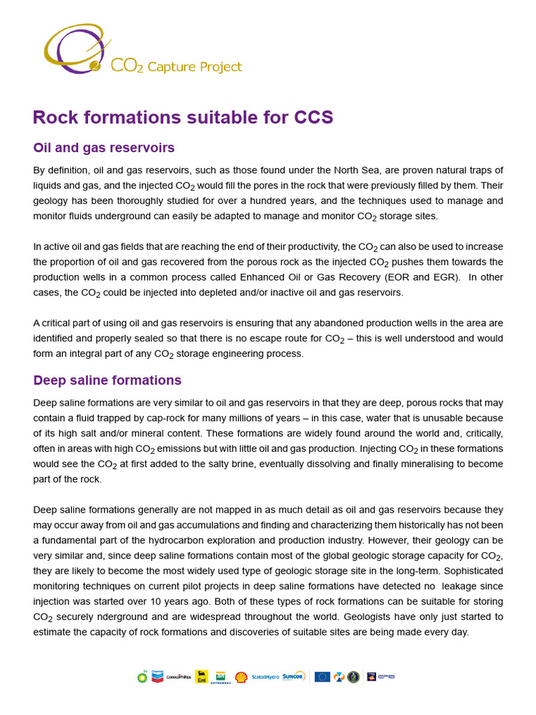 Rock Formations Suitable For Ccs | PDF | Carbon Capture And Storage ...