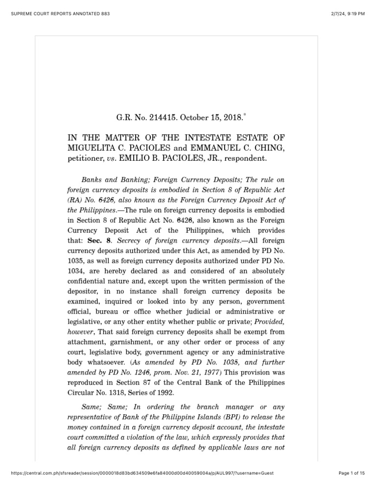 Pacioles v. Pacioles G.R. No. 214415, October 15, 2018 | PDF | Will And ...