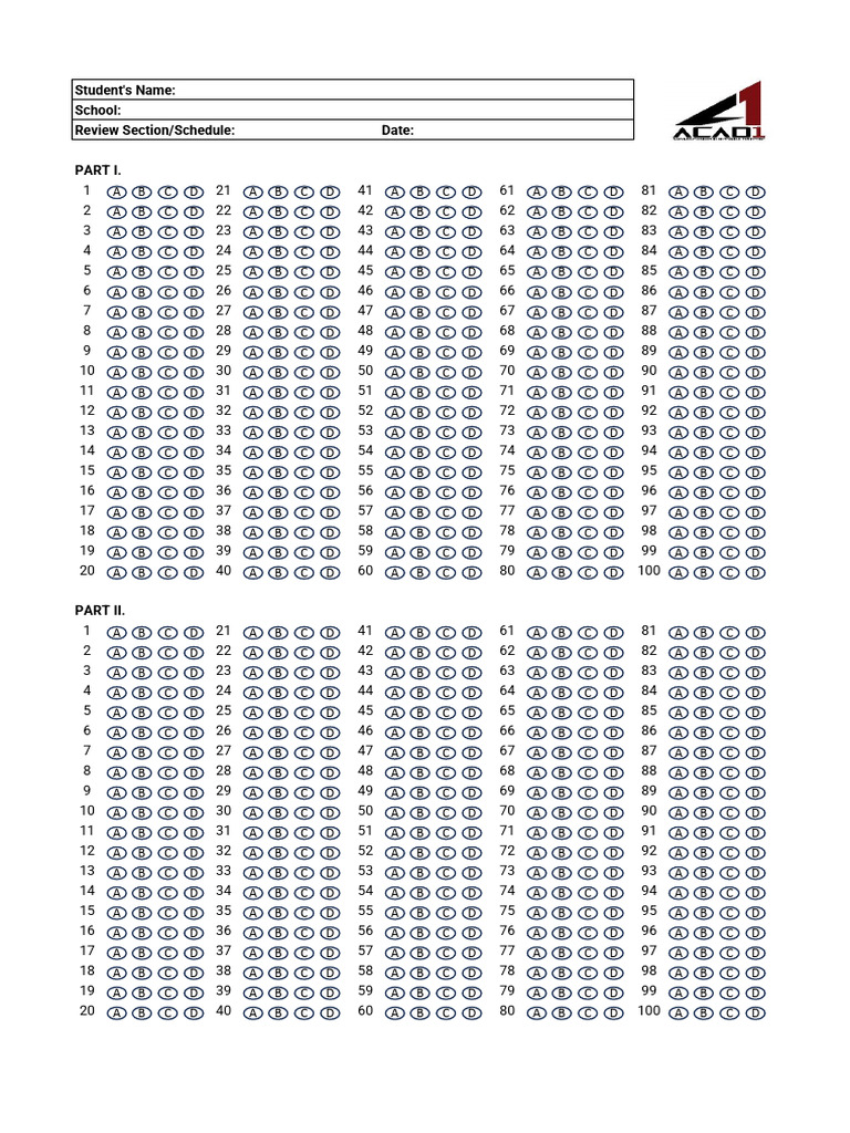 ACAD1 General Answer Sheet | PDF