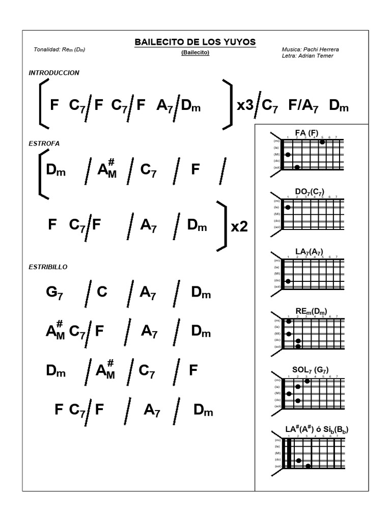 Acordes de "Bailecito de los Yuyos" | PDF | Teoría musical | Elementos de la música