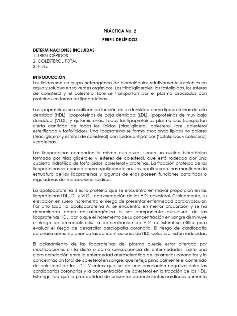 PRÁCTICA No2. LABORATORIO DE BIOQUÍMICA II - OTOÑO2023-2 | PDF | Lipoproteína | Colesterol