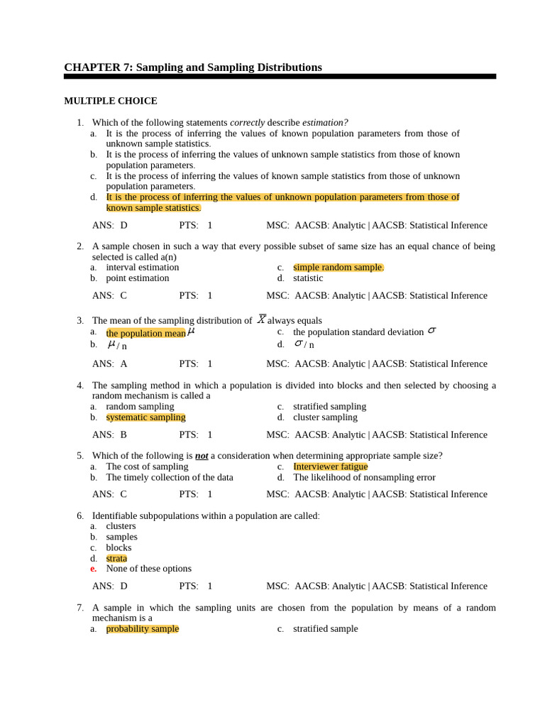 Chapter 07 Sampling | PDF | Sampling (Statistics) | Statistics