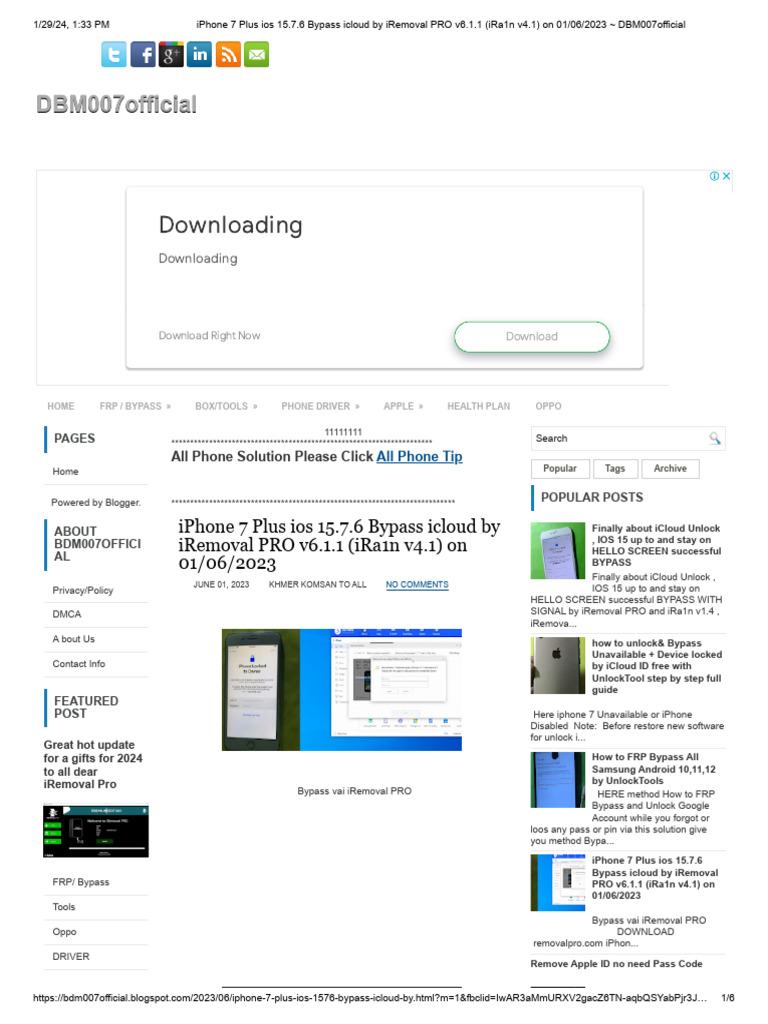 Iphone 7 Plus Ios 15.7.6 Bypass Icloud by IRemoval PRO v6.1.1 (IRa1n v4.1) On 01-06-2023 ...
