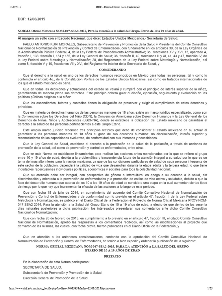 ref 26 nom 047 | PDF | Obesidad | Cáncer