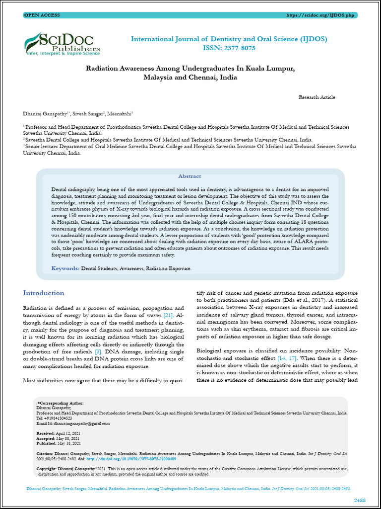 Radiation_Awareness_Among_Undergraduates | PDF | Dentistry | Radiography