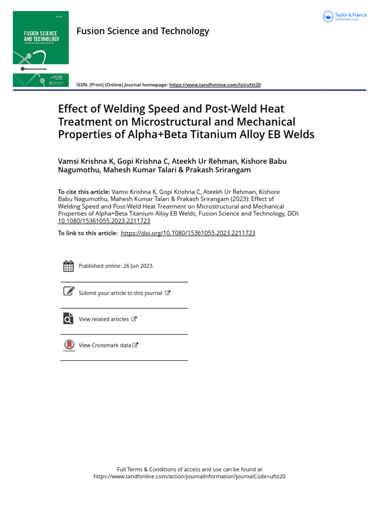 Effect of Welding Speed and Post Weld Heat Treatment On Microstructural and Mechanical ...
