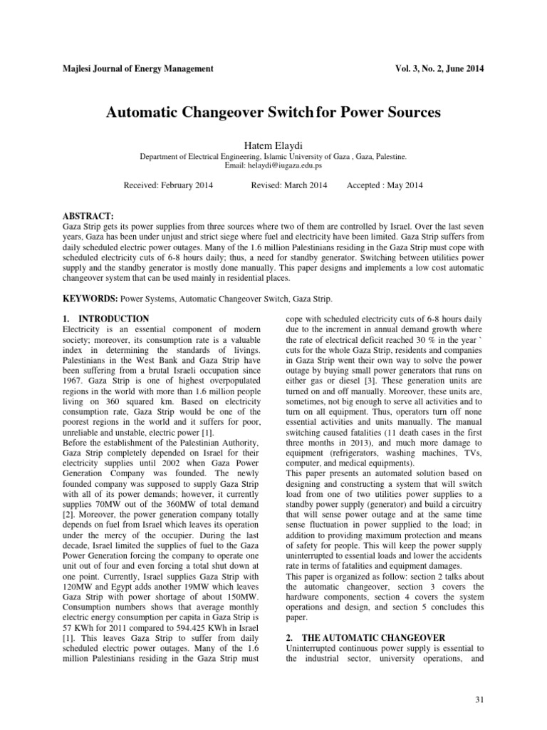 Automatic Changeover Switch For Power So | PDF | Relay | Power Supply