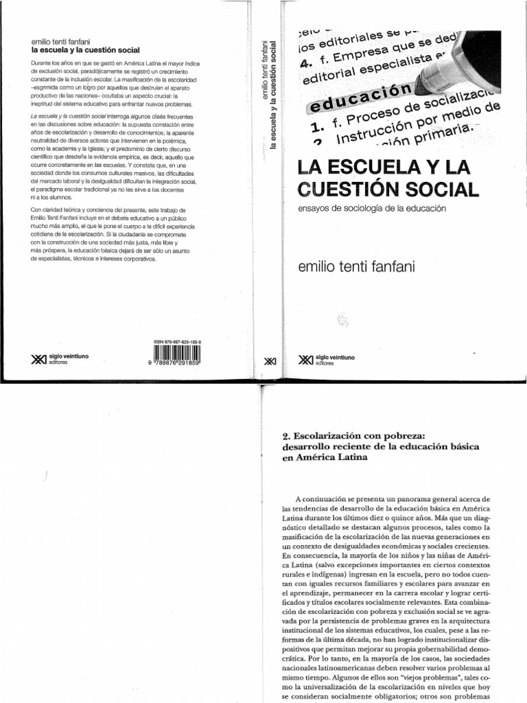 Tenti Fanfani, E. - La Escuela y La Cuestion Social Cap. 2 | PDF
