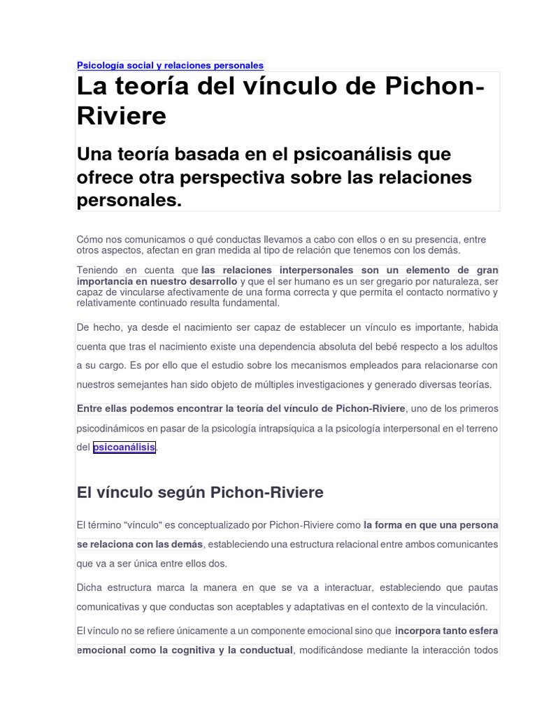 Psicología Social y Relaciones Personales - Resumen de La Teoria Del ...