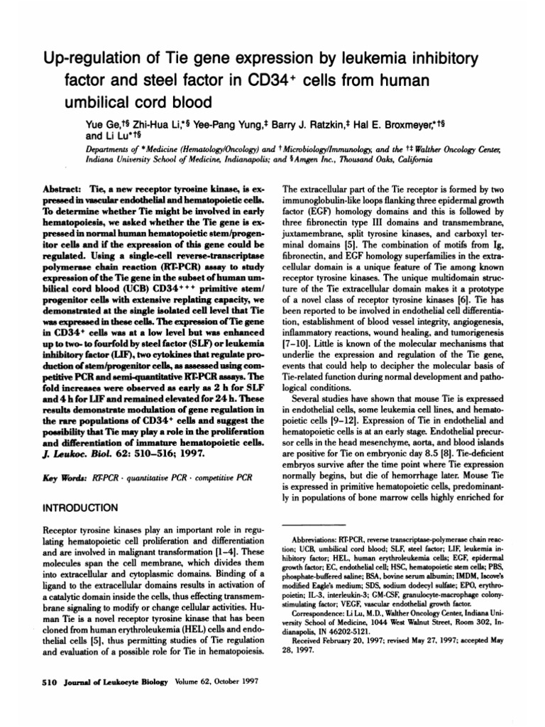 J Leukocyte Bio - 1997 - Ge - Up‐regulation of Tie gene expression by ...
