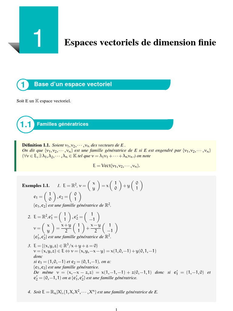 Bases et Espaces Vectoriels Finis | PDF | Base (algèbre linéaire ...
