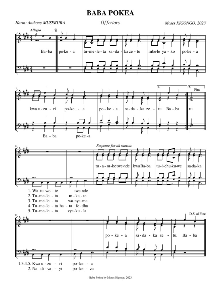 Baba Pokea Offertory Hymn Lyrics | PDF