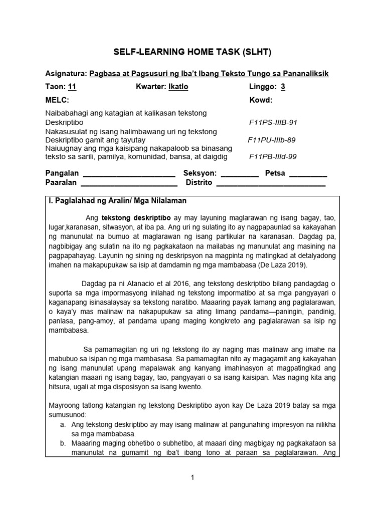 SLHT 3rd QRTR 3rd WEEK | PDF