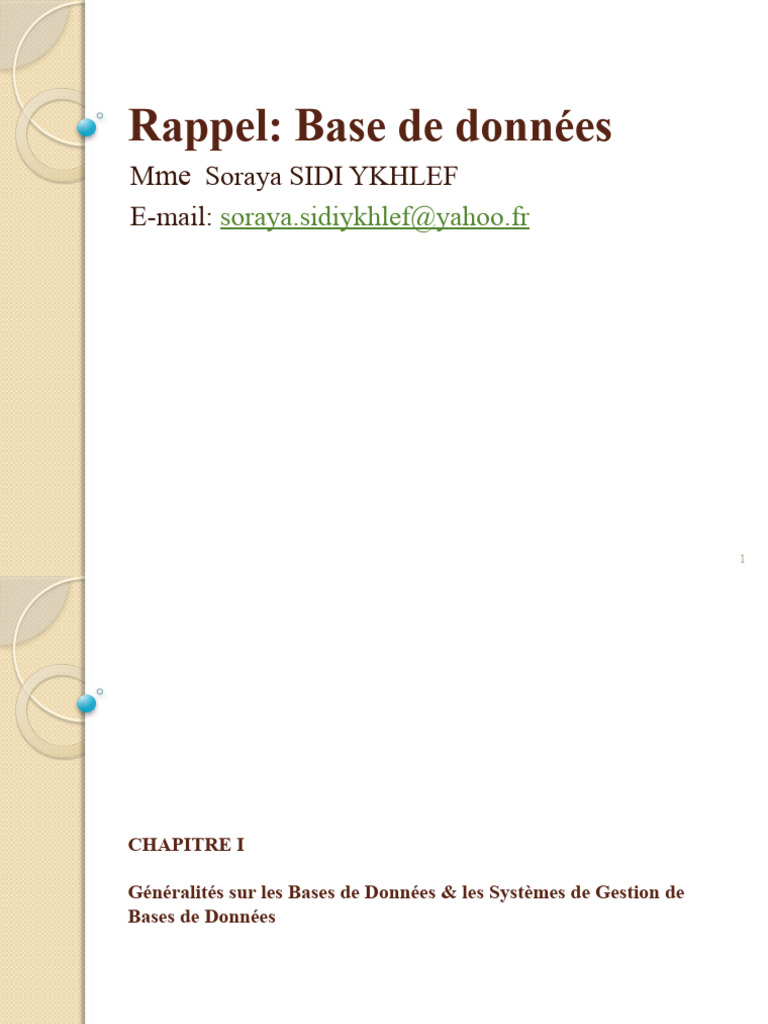 Cours de Base de Données Slide1 | PDF | Bases de données | Base de données relationnelle