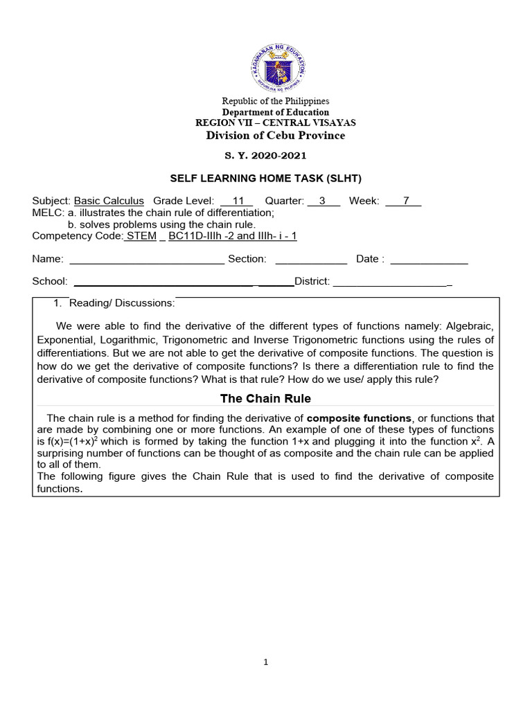 Q3 Basic Calculus SLHT 7 | PDF | Function (Mathematics) | Derivative
