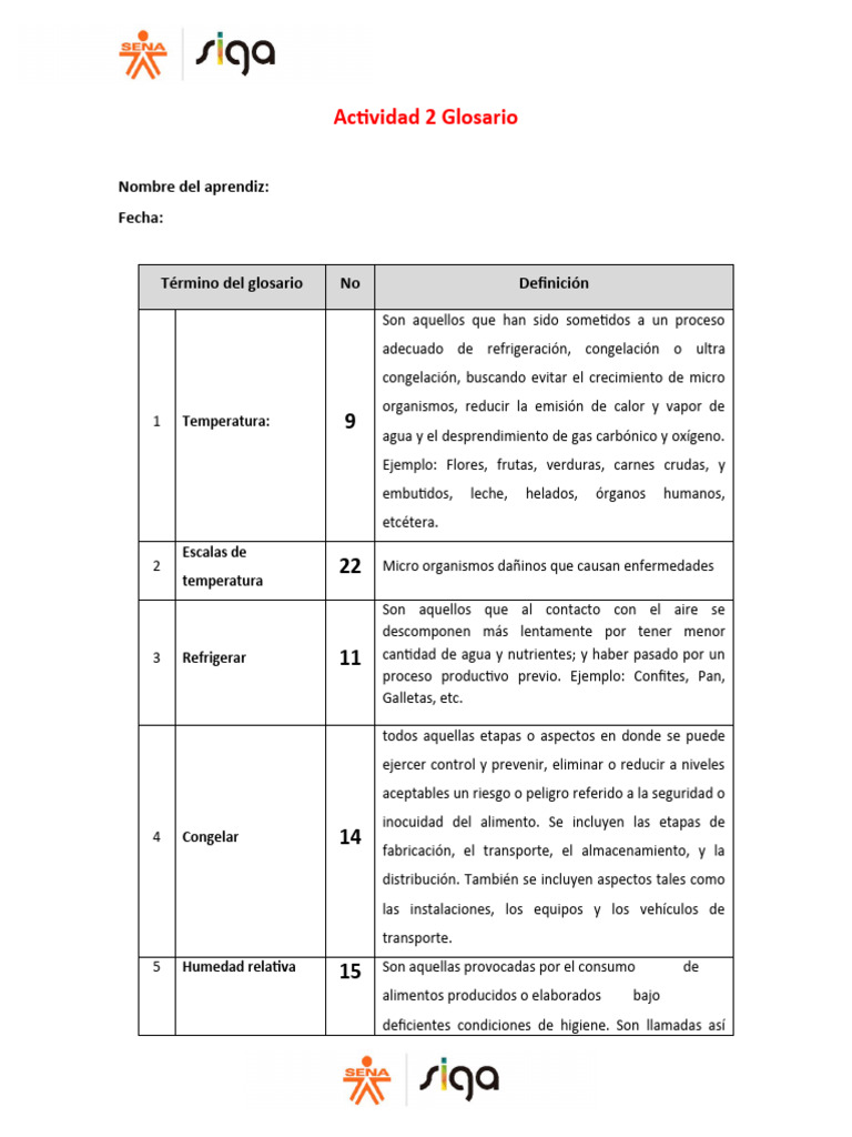 Act 2 Glosario | PDF | Alimentos | Agua