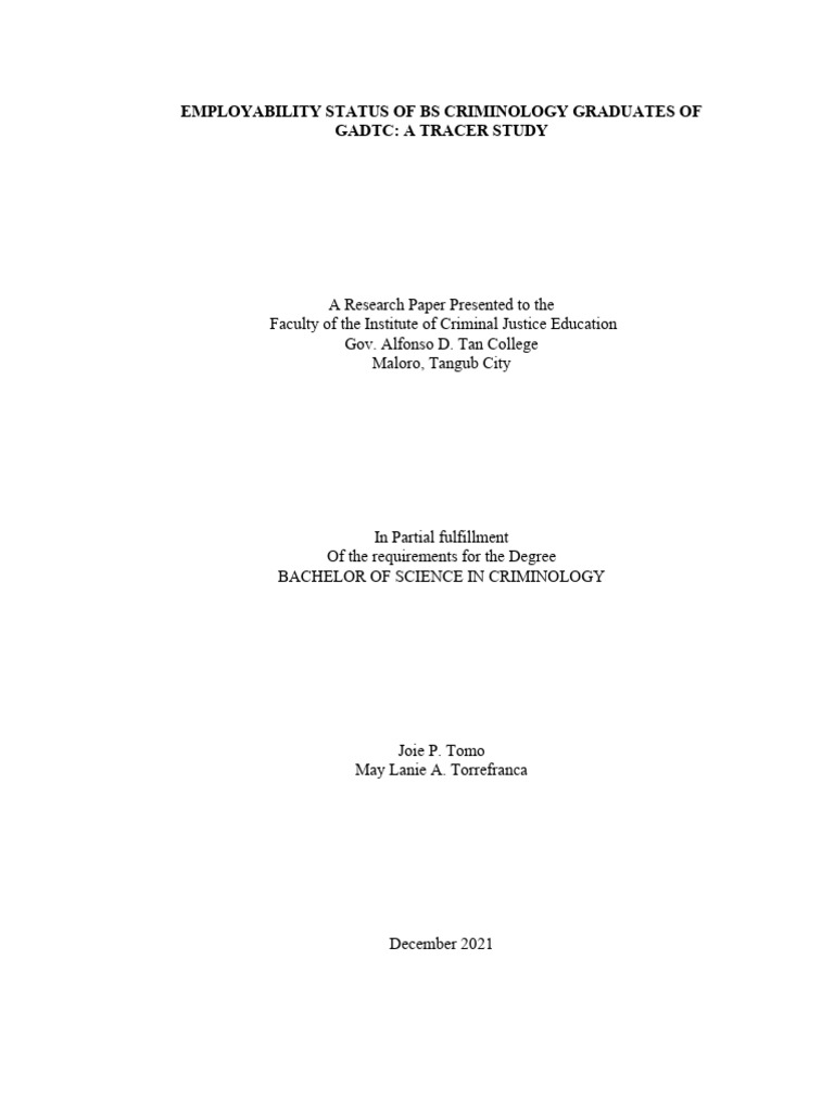 Employability Status of BS Criminology Graduates of Gadtc | PDF ...