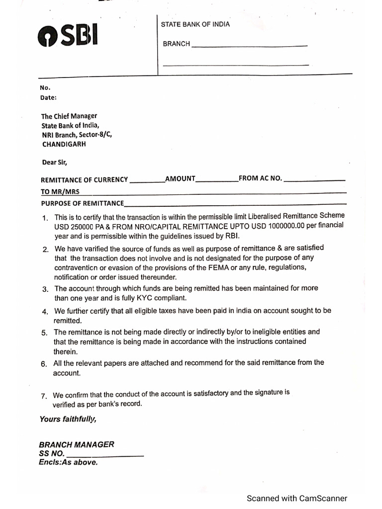 SBI A2 Application BR Letter | PDF