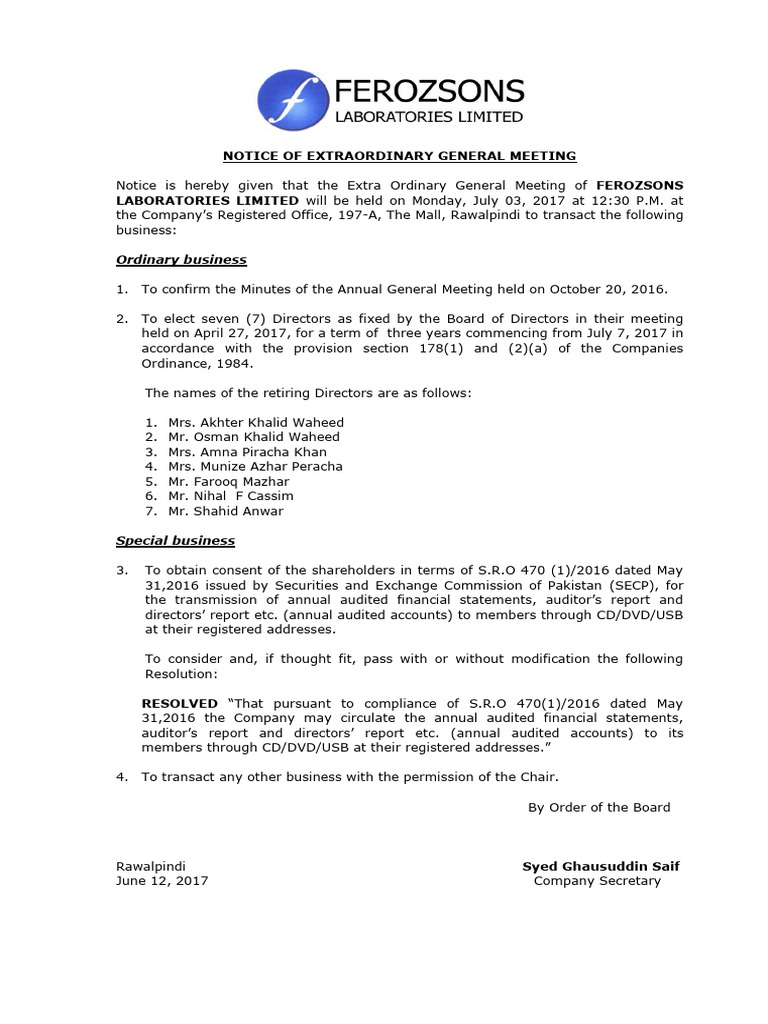 Notice of Extraordinary General Meeting: Ordinary Business | Download ...