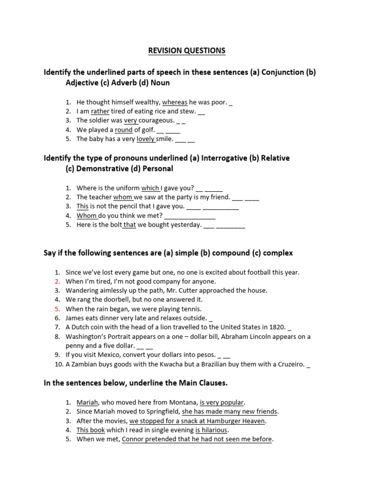 English Revision Questions 15 | PDF