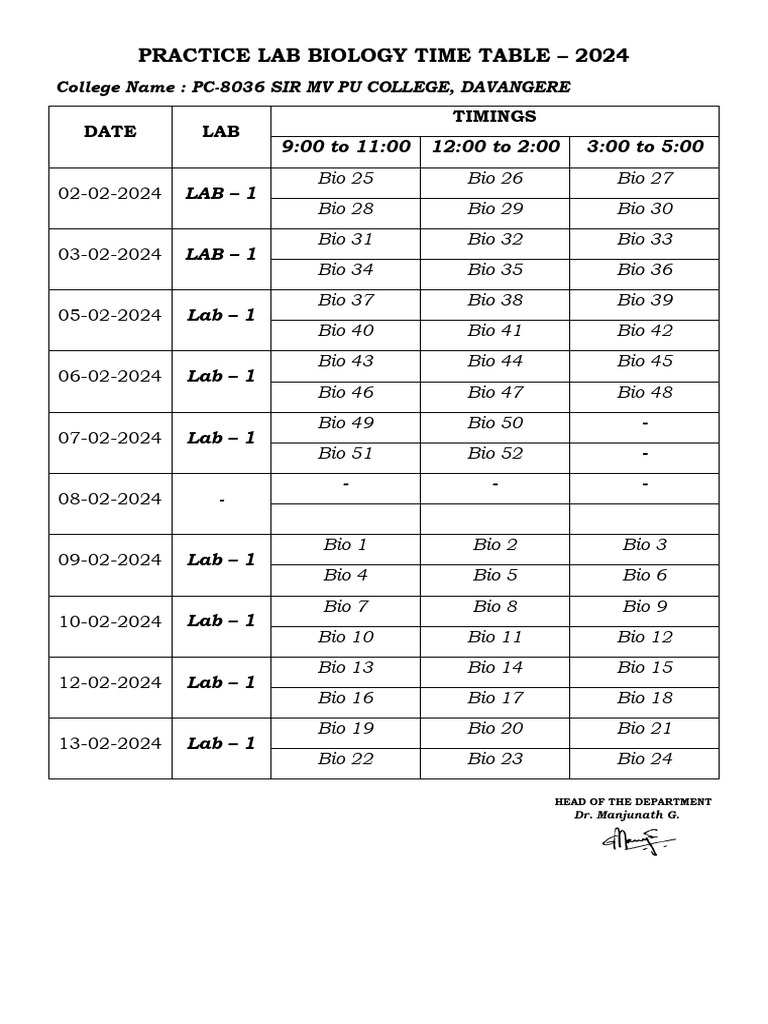 2024 Biology Lab Schedule | PDF