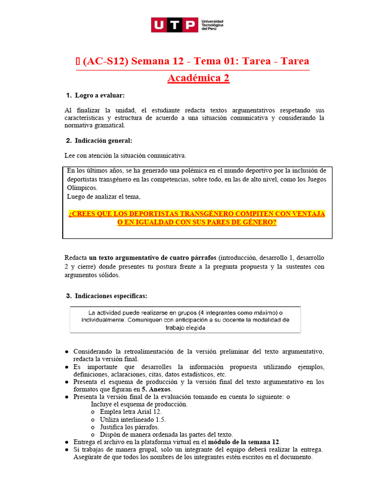 ? (AC-S12) Semana 12 - Tema 01 Tarea - Tarea Académica 2 - CRT2 | PDF