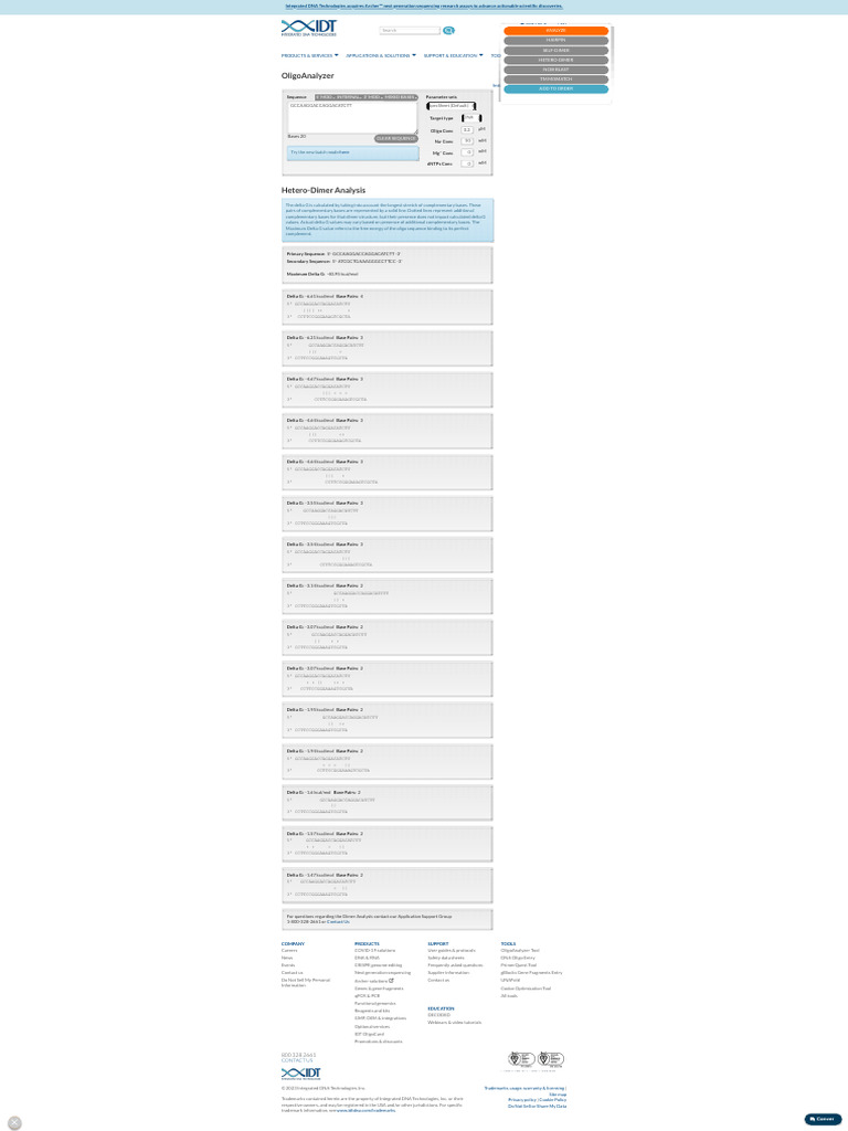 Oligo Analyzer SEC PRIMER 2 | Download Free PDF | Base Pair | Gene