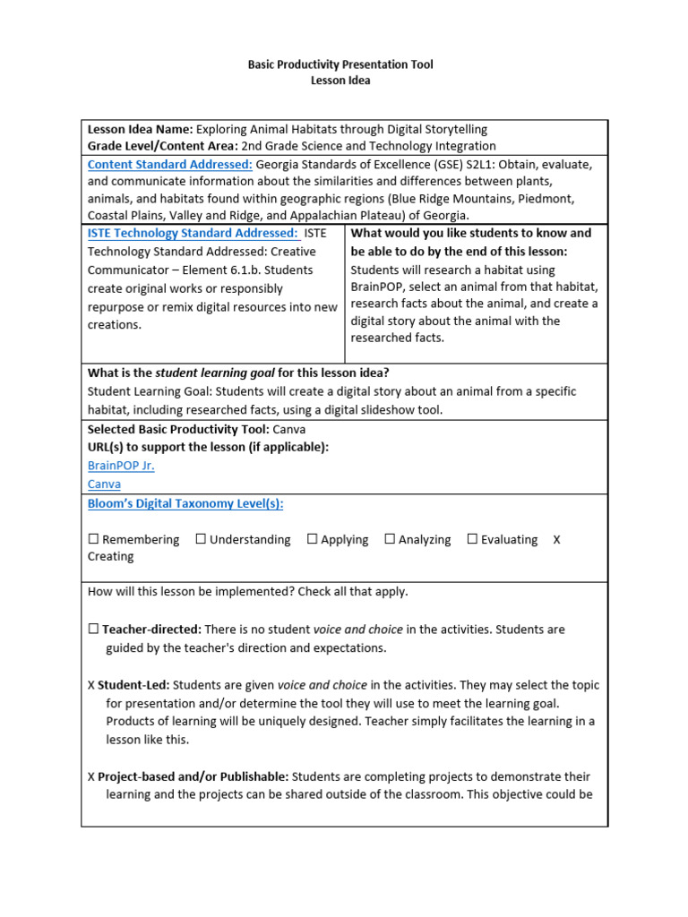 Bpts Basic Productivity Tools Lesson Idea Template | PDF | Project Based Learning | Learning