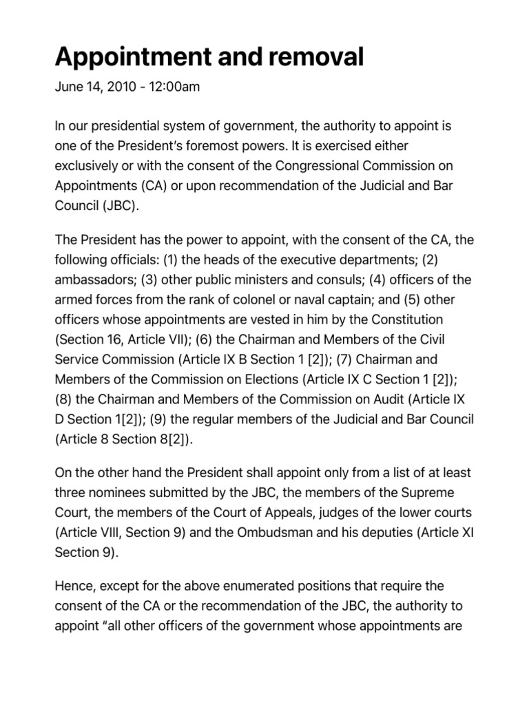 Appointment and removal - Philstar.com | PDF | American Government ...