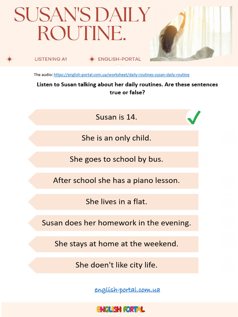 Susan's Daily Routines: True or False | PDF
