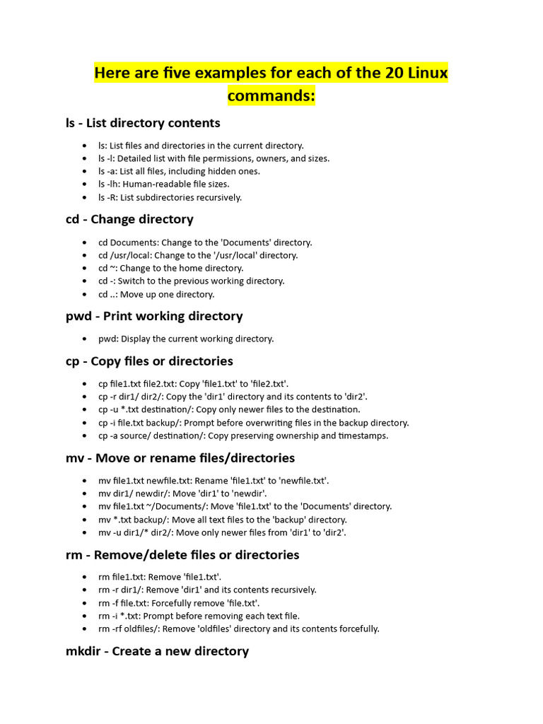 Some Importantes Commands Linux Pdf Filename Computer File 