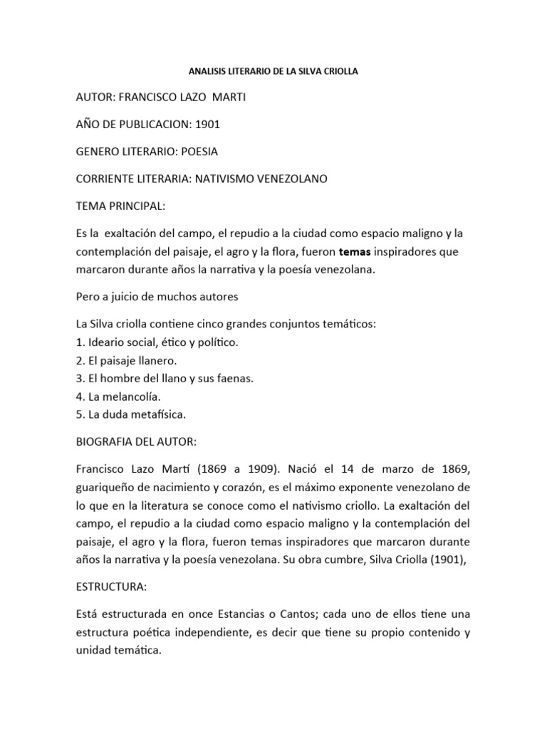 Análisis de la Silva Criolla de Lazo Martí | PDF