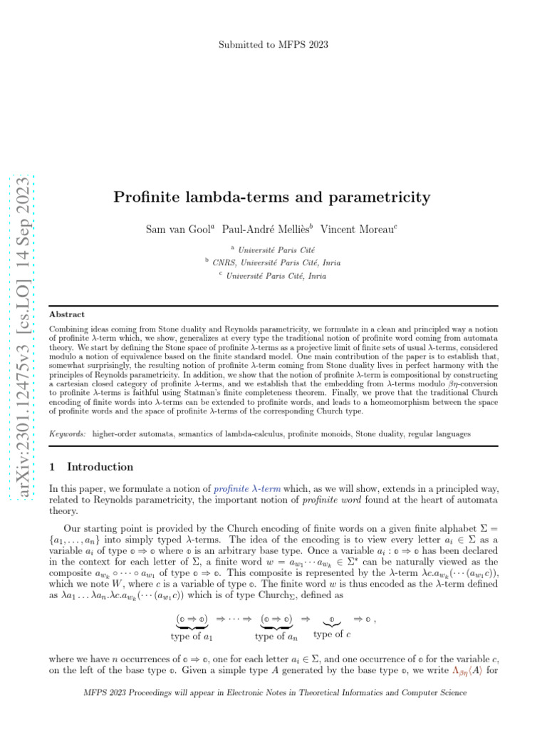 Profinite Lambda Terms And Parametri PDF Mathematical Logic