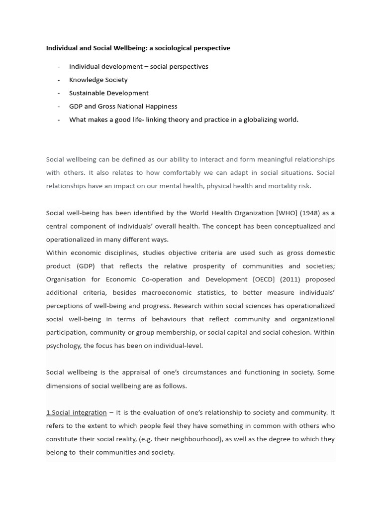 Individual and Social Wellbeing | PDF | Well Being | Community