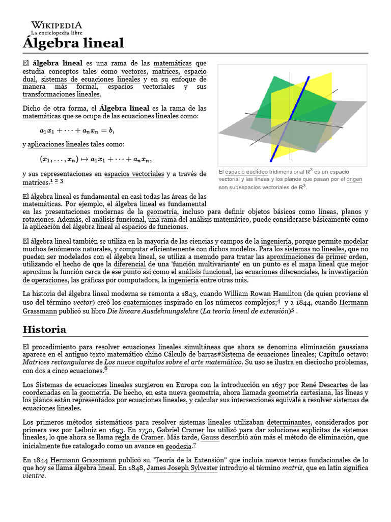 Álgebra Lineal - Wikipedia, La Enciclopedia Libre | PDF | Espacio ...