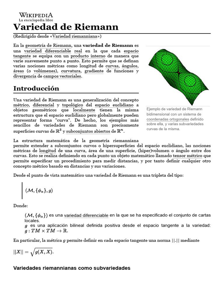 Variedad de Riemann - Wikipedia, La Enciclopedia Libre | PDF | Colector ...