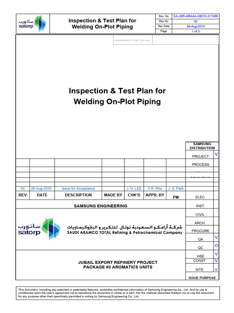 Itp For Welding On-Plot Piping | PDF | Business | Information Science
