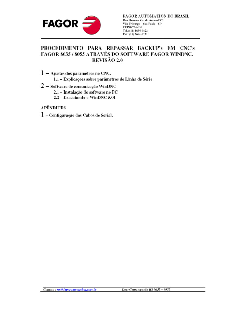 PROCEDIMENTO PARA REPASSAR BACKUP S EM CNC S FAGOR 8035 - 8055 ATRAVÉS ...