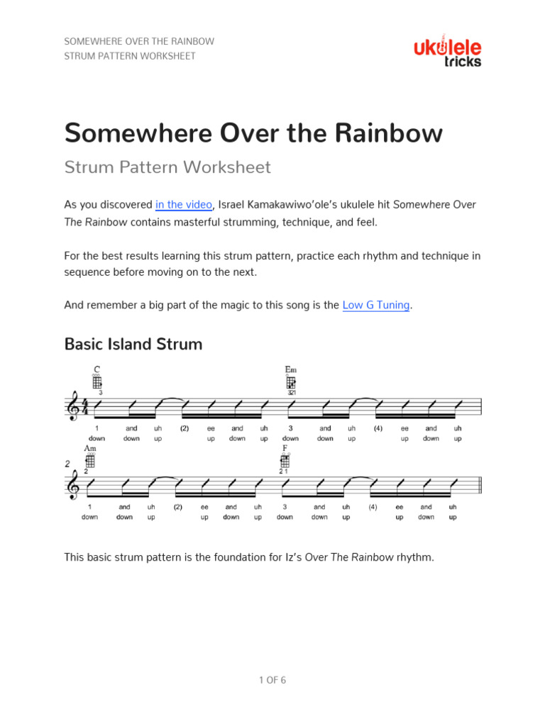 Somewhere Over The Rainbow Strumming Pattern Worksheet | PDF | Rhythm ...