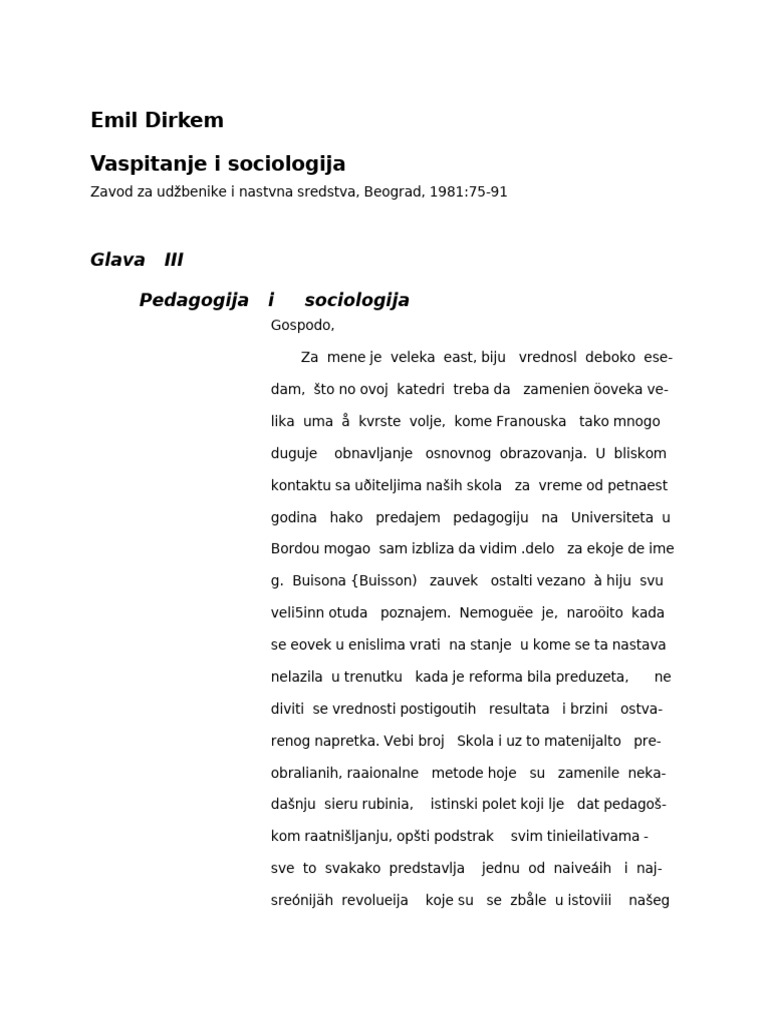 Dirkem Pedagogija I Sociologija | PDF