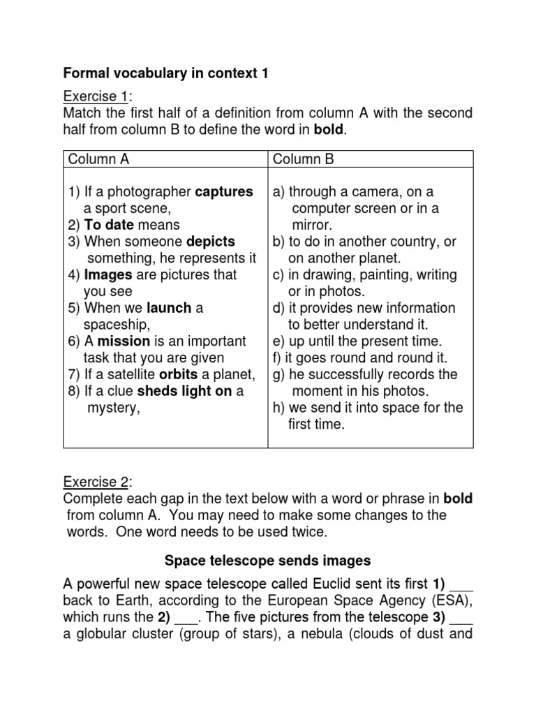 Formal Vocabulary Exercises on Space | PDF | Galaxy | Outer Space