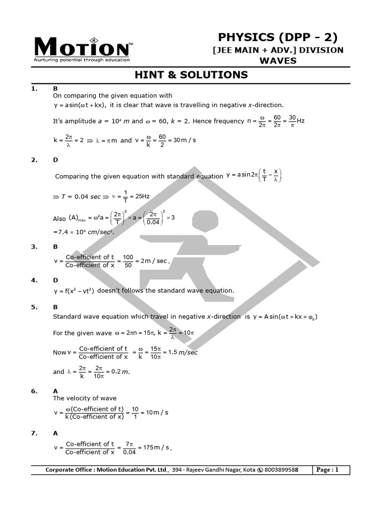 Physics (DPP - 2) : Hint & Solutions | PDF | Waves | Mechanics