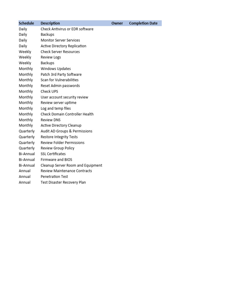 Server Maintenance Checklist | PDF