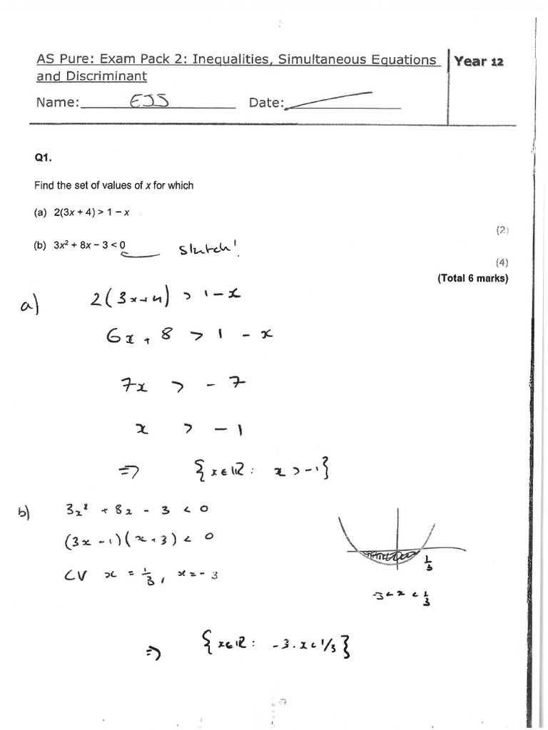 Inequalities, Discriminant and Simultaneous Equations Exam Pack Model ...