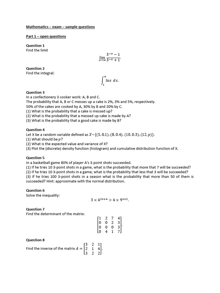 2022 2023 Mathematics BBA FIN Examples | PDF