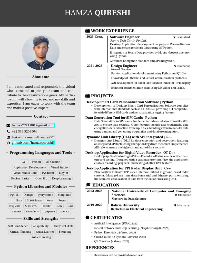 Hamza Qureshi DS CV | PDF | Smart Card | Python (Programming Language)