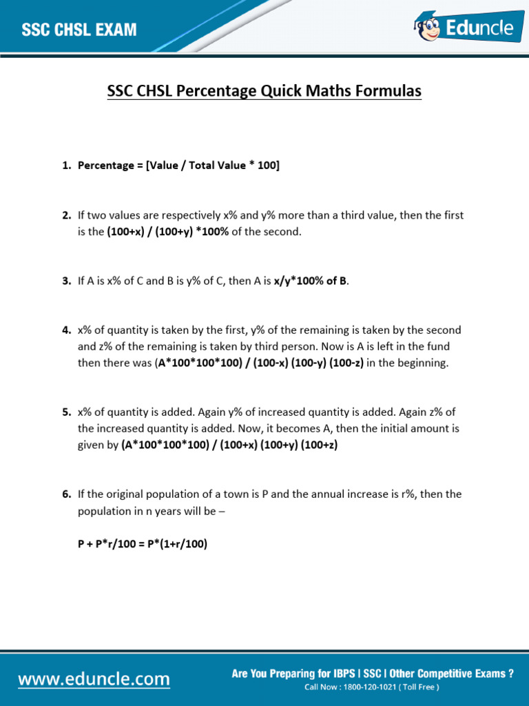 Percentage Formulas PDF | PDF | Area | Economies